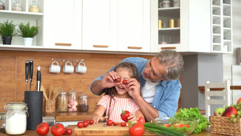 Happy Dad and Kid Daughter Cooking Together, Laughing Having Fun in ...
