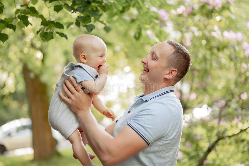 Happy Dad Playing with Baby in Spring Stock Image - Image of caucasian ...