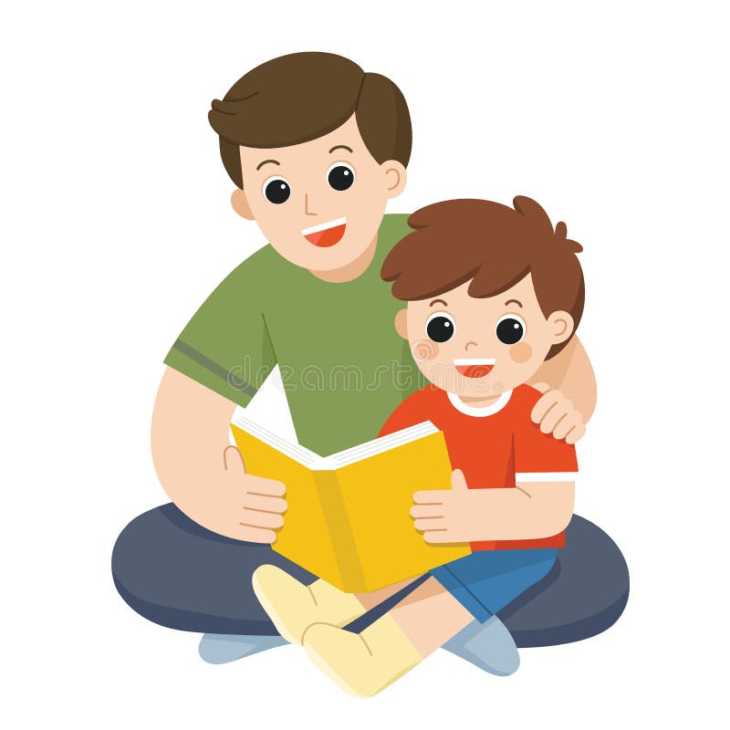 Happy Mom and Son Read Book Together. Stock Vector - Illustration of ...