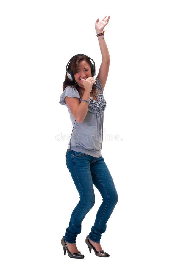 Happy and dancing stock photo. Image of brunette, headphone - 11096614