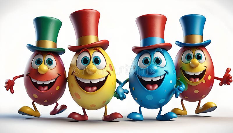 Happy Dancing Easter Eggs Holding Hands and Smiling Wearing Top Hats ...