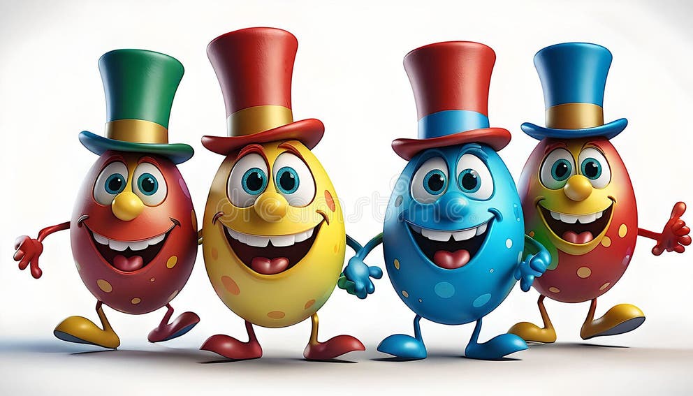 Happy Dancing Easter Eggs Holding Hands and Smiling Wearing Top Hats ...