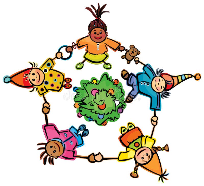 Happy Dancing Kids Around Tree! Stock Vector - Illustration of icon ...