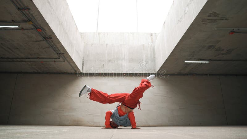 Dancing Man Enjoy Practice Break Dance or Freestyle in Building ...