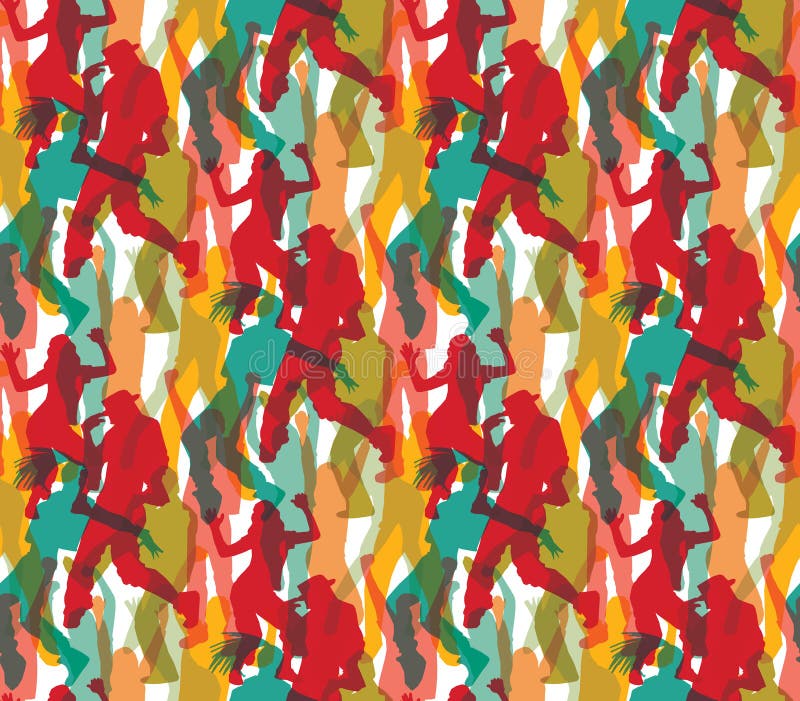 Happy Dancing People Color Seamless Pattern. Stock Vector ...