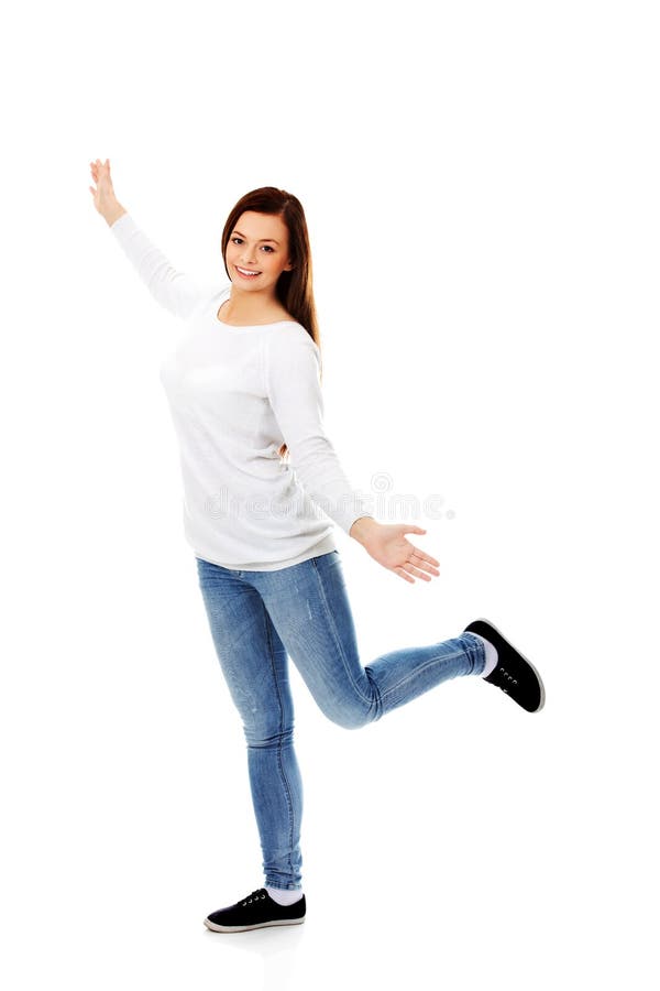 Happy Dancing Teenager with Arms Up Stock Photo - Image of girl ...