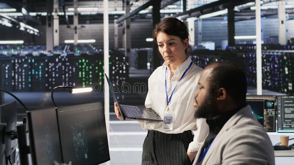 Happy Data Center Manager Providing Positive Feedback To Engineer Stock ...