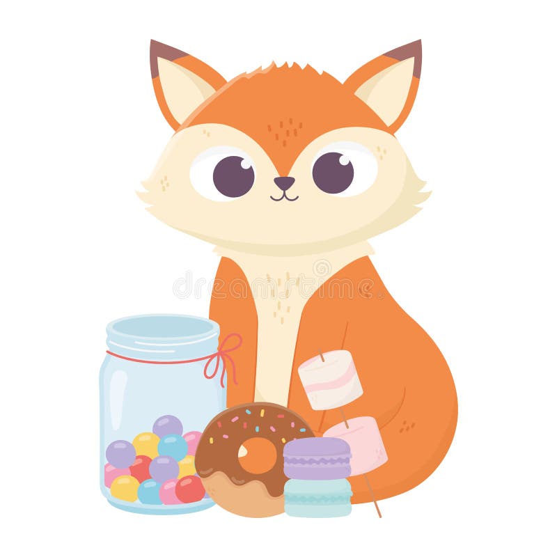 Happy Day, Cute Fox with Candies Donut and Biscuits Stock Vector ...