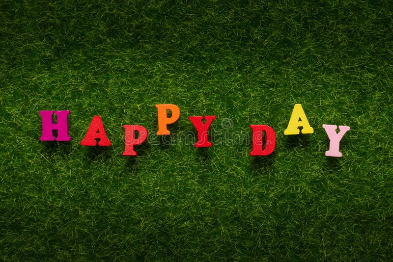 Happy Day Text on a Green Grass Stock Image - Image of text, natural ...