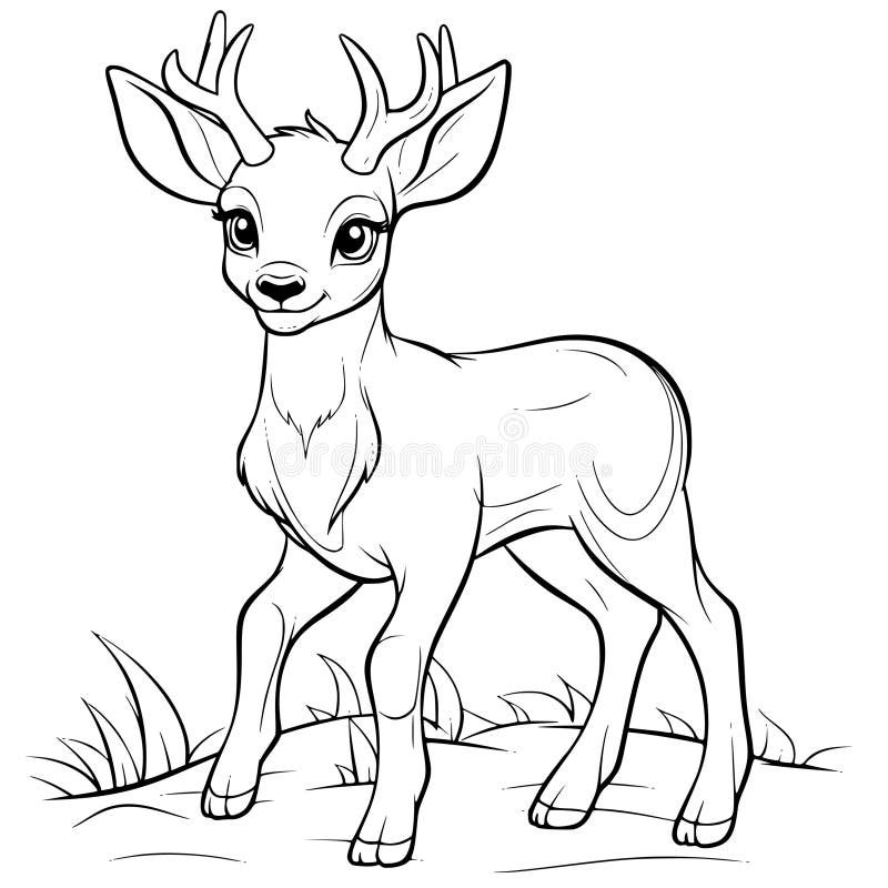 Happy Deer Coloring Page Drawing for Kids Stock Vector - Illustration ...