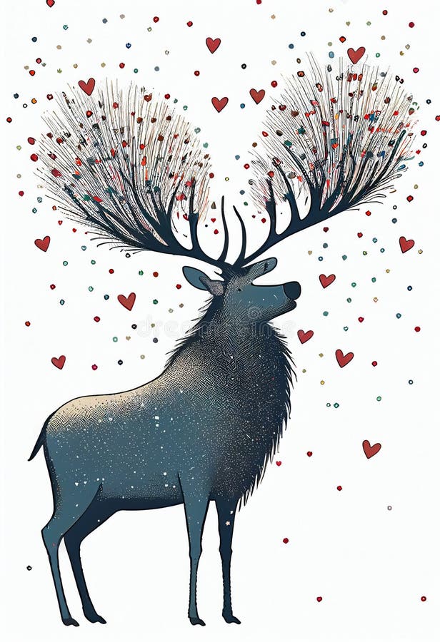 Happy Deer in a Firework of Hearts. Valentine S Day Stock Illustration ...
