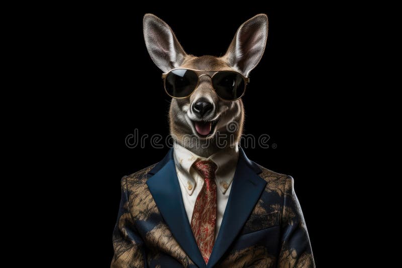Happy Deer in Suit and Sunglasses on Black Background. Generative AI ...