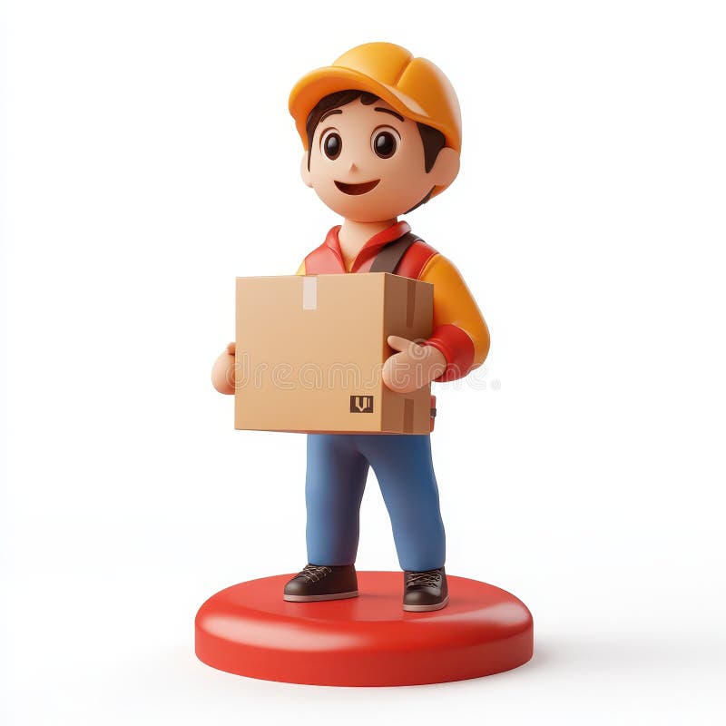 Happy Delivery Boy Holding a Package 3D Render Stock Illustration ...