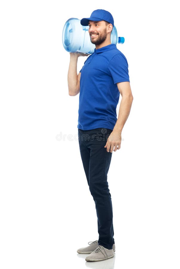 Happy Delivery Man with Bottle of Water Stock Photo - Image of people ...