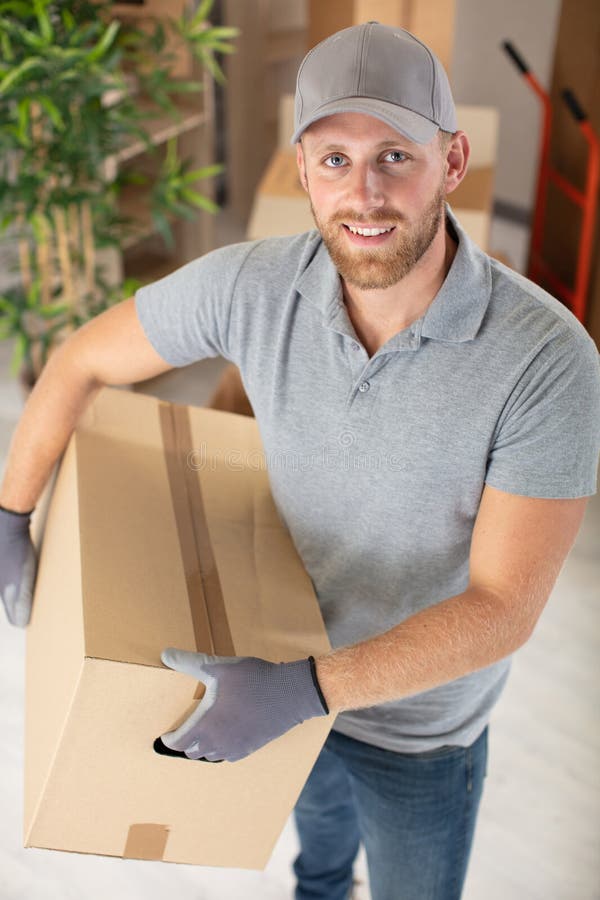 Happy Delivery Man with Box Stock Image - Image of mail, package: 315975417
