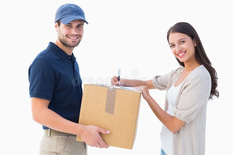 Happy Delivery Man With Customer Stock Image - Image of delivery ...
