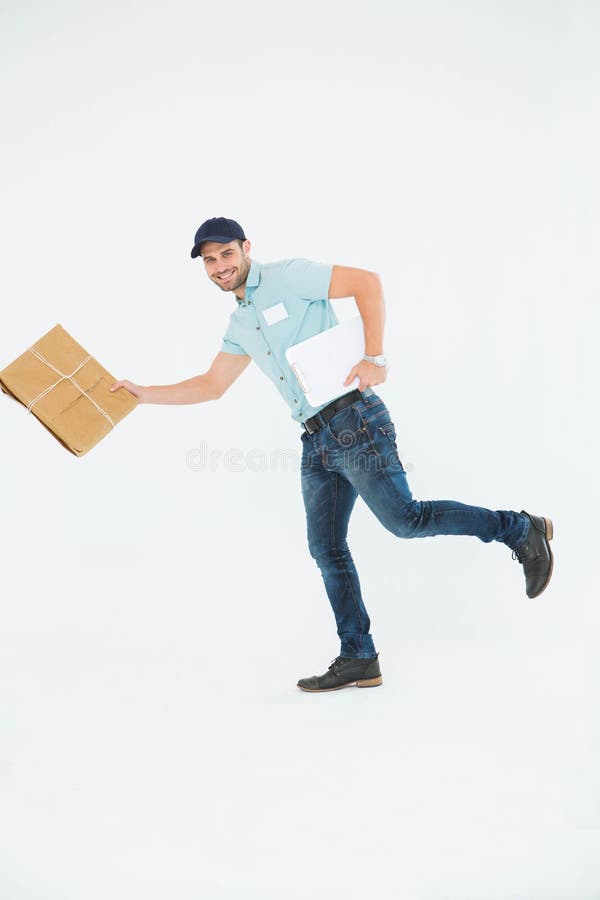 Happy Delivery Man Running Package Stock Photos - Free & Royalty-Free ...