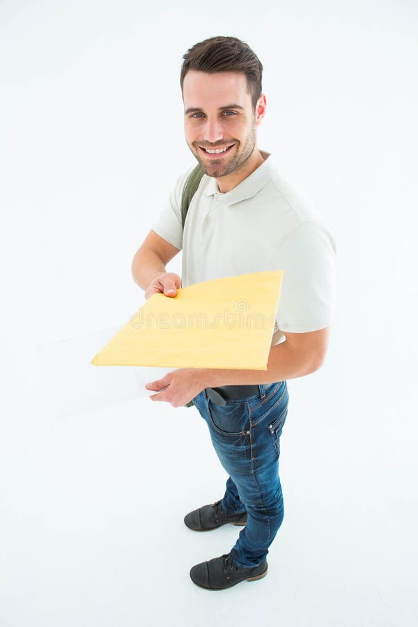 Happy Derivery Man Giving Envelop Stock Photo - Image of service ...