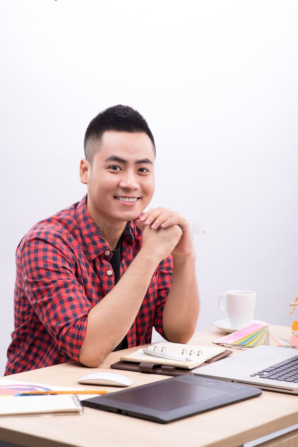 Happy Designer Working on His Laptop in Creative Office Stock Photo ...