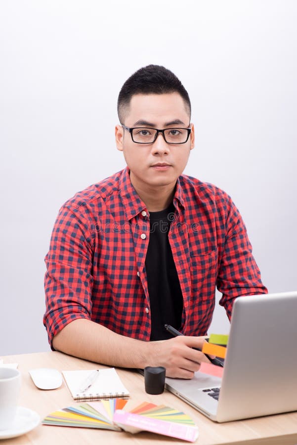 Happy Designer Working on His Laptop in Creative Office Stock Photo ...