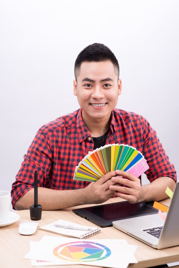 Happy Designer Working on His Laptop in Creative Office Stock Photo ...