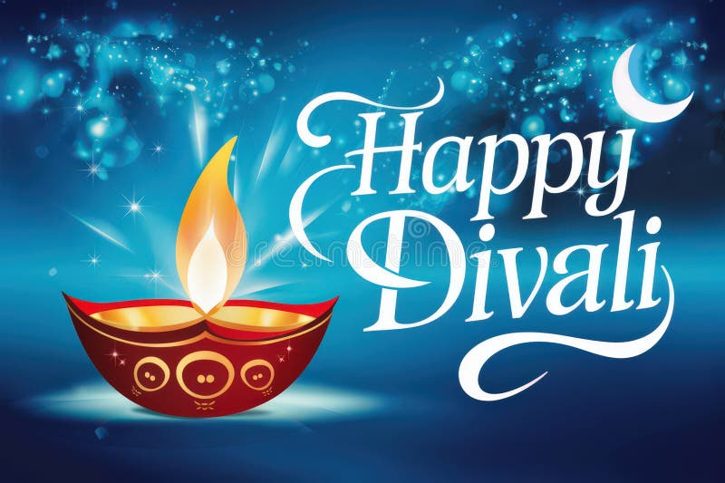 Happy Divali Greeting Card with Illuminated Diya and Sparkling ...
