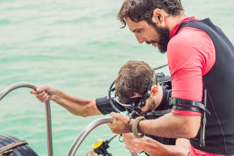 Happy Diver Returns To the Ship after Diving Stock Image - Image of ...