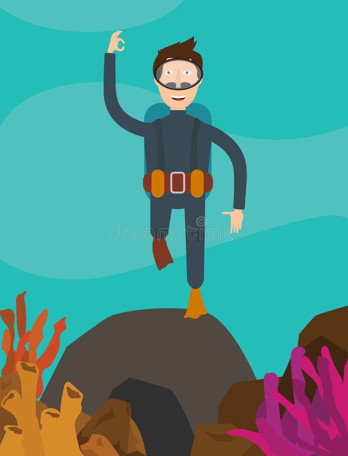 Happy diver at sea deep stock vector. Illustration of vacation - 74779192