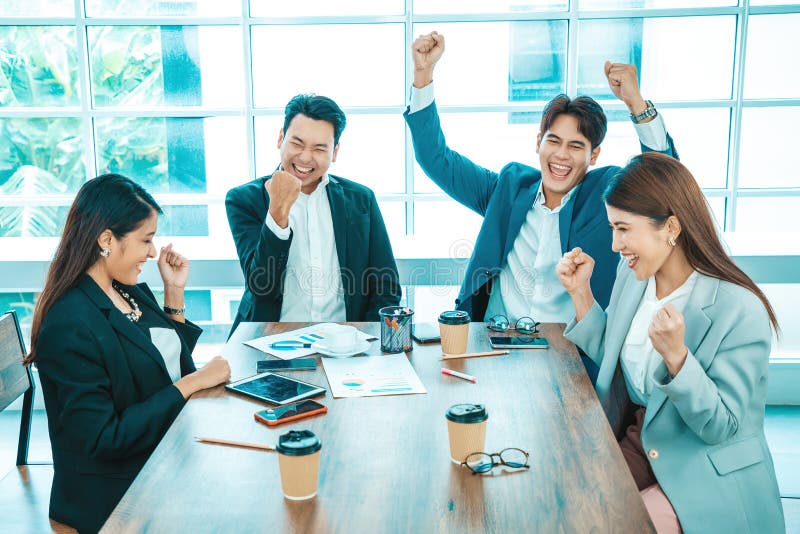 Happy Diverse Employees Team Celebrating Teamwork Success, Business ... Happy Diverse Employees Team Celebrating Teamwork Success, Business ...