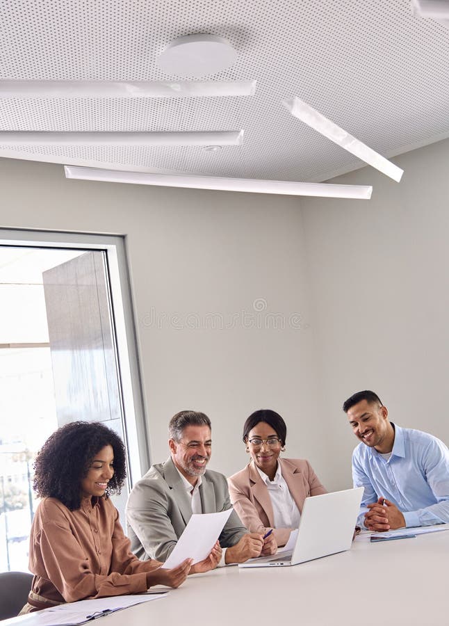 Happy Diverse Executive Business Team Using Laptop at Office Work ...