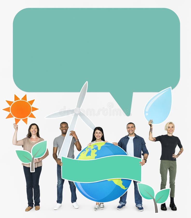 Happy Diverse People Environment Holding Icons Stock Image - Image of ...