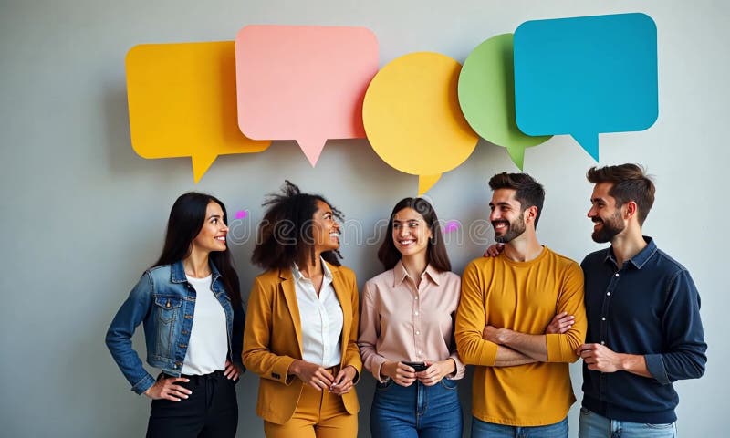 Happy Diverse Team Brainstorming, Sharing Ideas and Communicating Stock ...