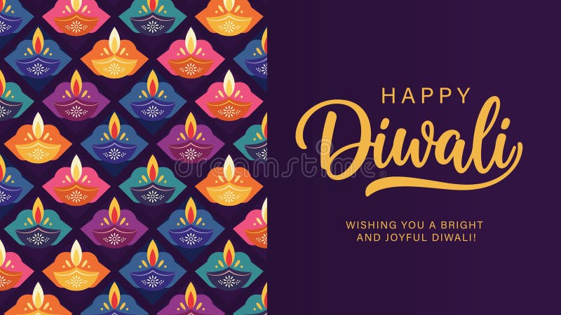 Happy Diwali Greeting Banner with Colorful Diya Pattern Stock Vector ...