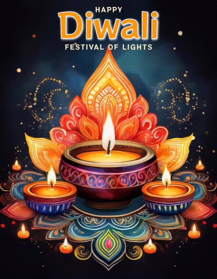 Happy Diwali Poster with Diya Lamp Poster Design Stock Illustration ...