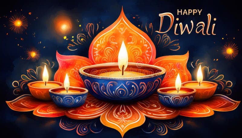 Happy Diwali Poster with Diya Lamp Poster Design Stock Illustration ...