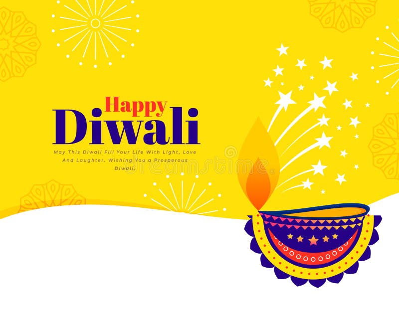 Happy Diwali Wishes Card with Diya and Bursting Star Stock Vector ...