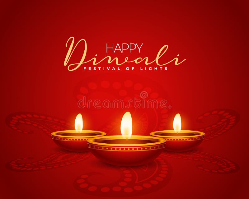Happy Diwali Wishes Red Background with Realistic Diya Stock Vector ...