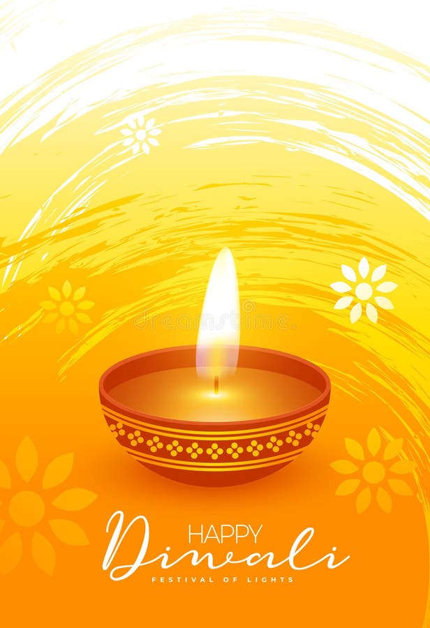 Happy Diwali Wishes Yellow Template with Glowing Diya Stock ...