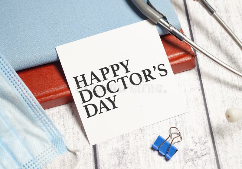 Happy Doctor S Day Words on White Sticker and Stethoscope Stock Image ...