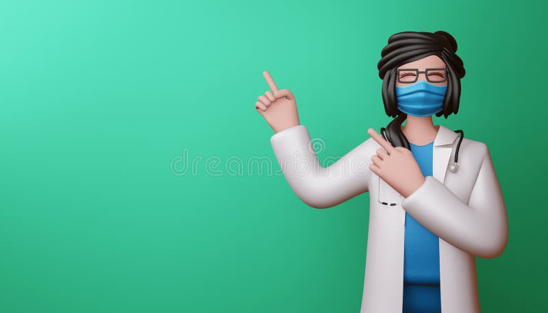 Happy Doctor Woman Pointing Fingers, 3d Rendering Stock Illustration ...
