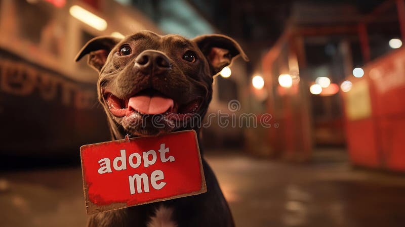 Happy Dog with Adopt Me Sign in Urban Setting Stock Illustration ...