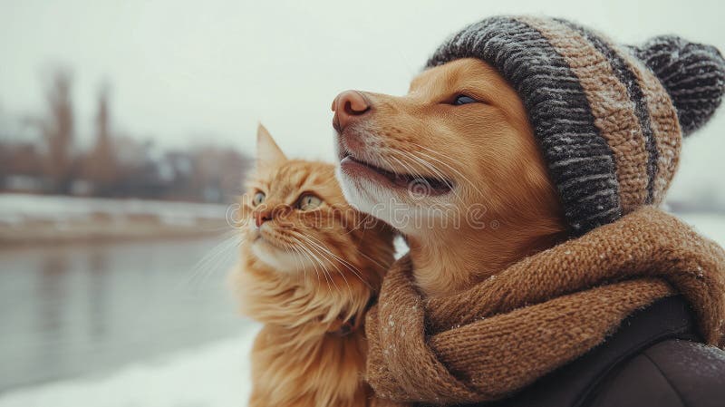 Happy Dog and Cat, Banner with Copy Space Stock Illustration ...