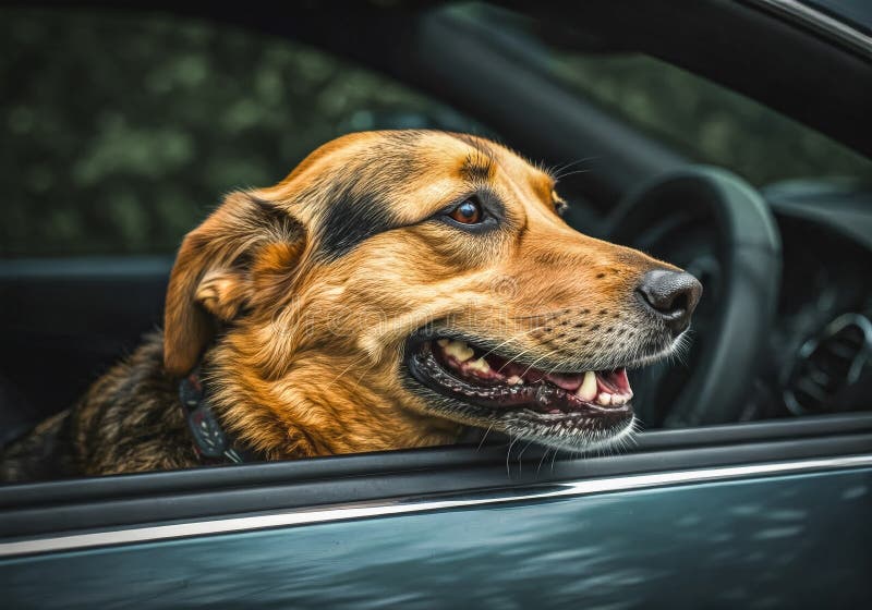 Happy Dog Enjoys Car Ride with Head Out the Window Stock Image - Image ...