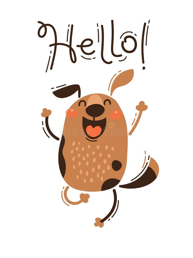 A Happy Dog Greets You Hello. Vector Illustration in Cartoon Style ...
