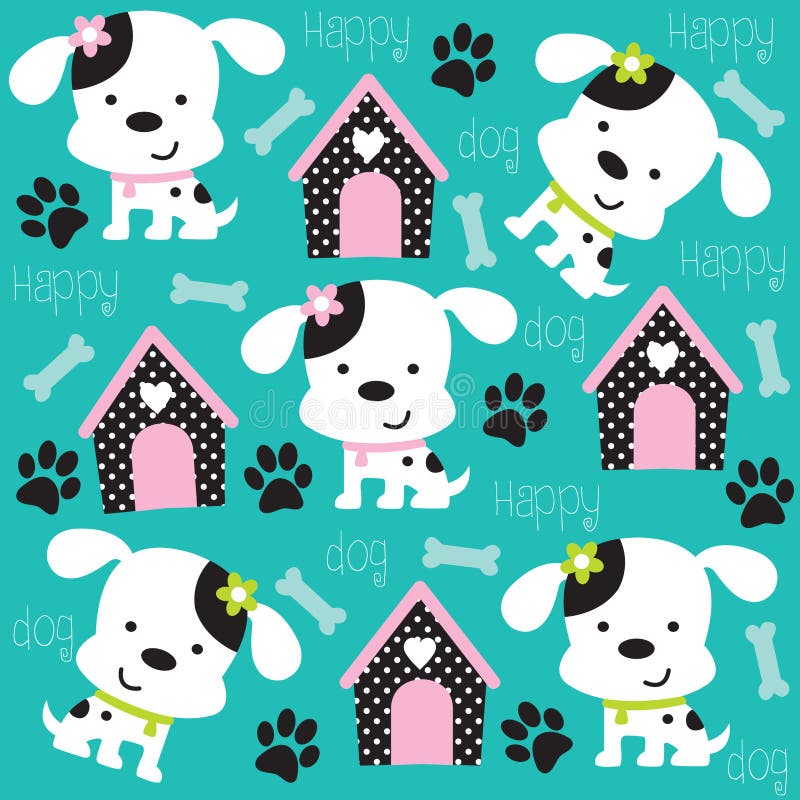 Happy Dog Pattern with Paw Print and Bone Illustr Stock Vector ...