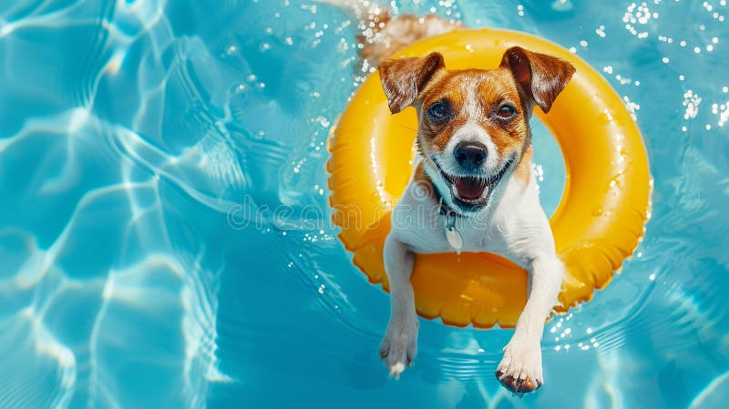 Happy Dog in the Pool in a Circle Stock Photo - Image of creative ...