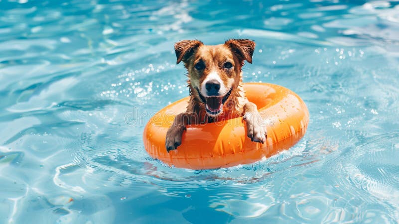 Happy Dog in the Pool in a Circle Stock Photo - Image of funny, hotel ...