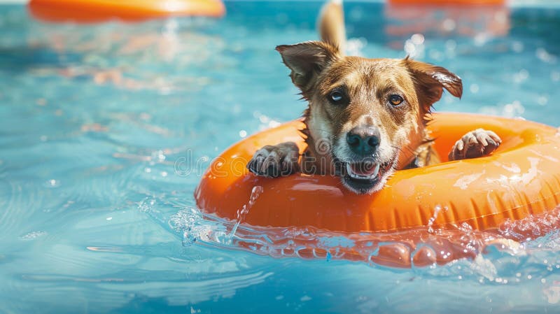 Happy Dog in the Pool in a Circle Stock Photo - Image of beagle, lying ...