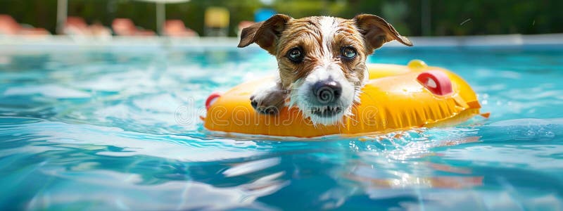 Happy Dog in the Pool in a Circle Stock Photo - Image of pool, ring ...
