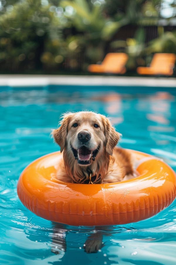 Happy Dog in the Pool in a Circle Stock Photo - Image of pool, duck ...
